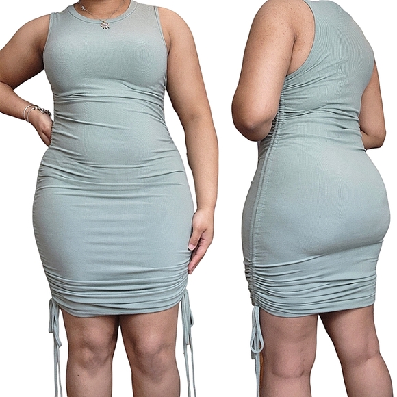 Dresses | Sasha Mint Pastel Green Ribbed Ruched Bodycon Dress | Poshmark